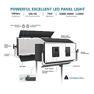Neewer Professional 1904 LED Video Light with APP Intelligent Control System, Dimmable Bi-Color 3200K-5600K Photography Lighting Kit for YouTube Studio Video Lighting with LCD Screen, Metal Shell
