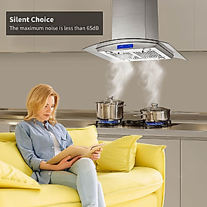 JOEAONZ Island Range Hood 30 Inch 700 CFM Gesture & Touch Control Ceiling Mount Stainless Steel Kitchen Vent Hood, Kitchen Exhaust Hood, Ducted/Ductless Convertible 3-speed Ventilation Fan Switchable