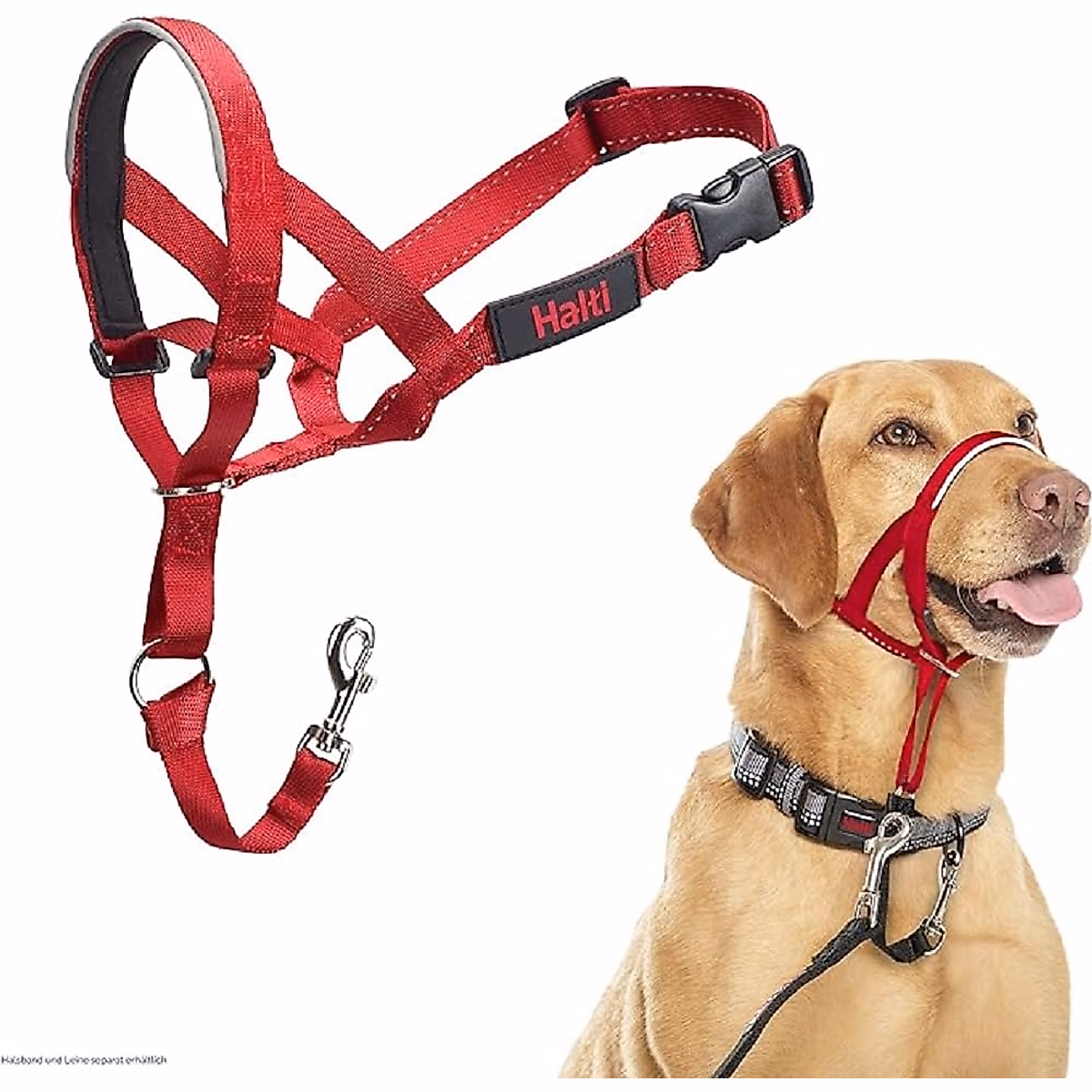 HALTI Headcollar - To Stop Your Dog Pulling on the Leash. Adjustable, Reflective and Lightweight, with Padded Nose Band. Dog Training Anti-Pull Collar for Medium Dogs (Size 3, Red)
