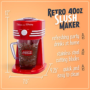 Nostalgia Coca-Cola Frozen Drink Maker and Margarita Machine for Home - 40-Ounce Slushy Maker with Stainless Steel Flow Spout - Easy to Clean and Double Insulated - Red