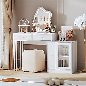 PAKASEPT Makeup Vanity Desk with Mirror and Lights, Makeup Table with Lots Storage, 3 Lighting Modes, Brightness Adjustable, Dressing Table for Women Girls