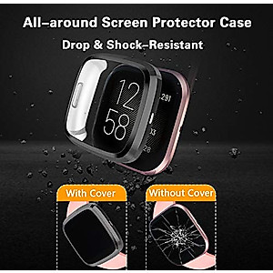 Wepro Screen Protective Case Compatible with Fitbit Versa 2 Smartwatch, 3-Pack Soft TPU Full Cover Cases for Fitbit Versa 2 Watch, Clear/Black/Rosegold