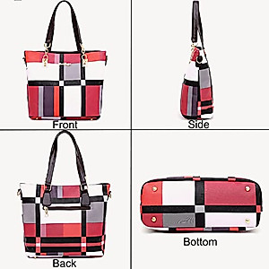 YOUNXSL 6-PC Women PU Handbag+Shoulder Bag+Crossbody Bag+Purse+Clutch+Key Bag Fashion Satchel Tote Top-Handle Bag Black