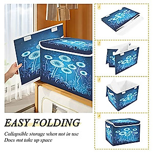 Kigai Magic Blue Dandelion Storage Basket with Lid Collapsible Storage Bin Fabric Box Closet Organizer for Home Bedroom Office 1 Pack