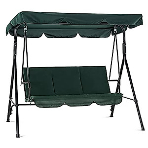 MCombo 3-Person Outdoor Patio Swing Chair, Convertible Canopy Hanging Swing Glider Lounge Chair, Removable Cushions, 4003 (Green)