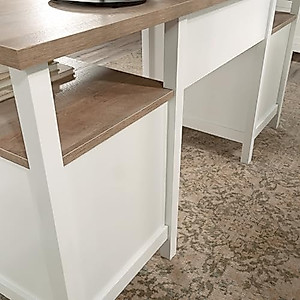 Sauder Cottage Road Computer Desk with Drawers, Home Office Desk with File Cabinet and Storage Shelves, in Soft White