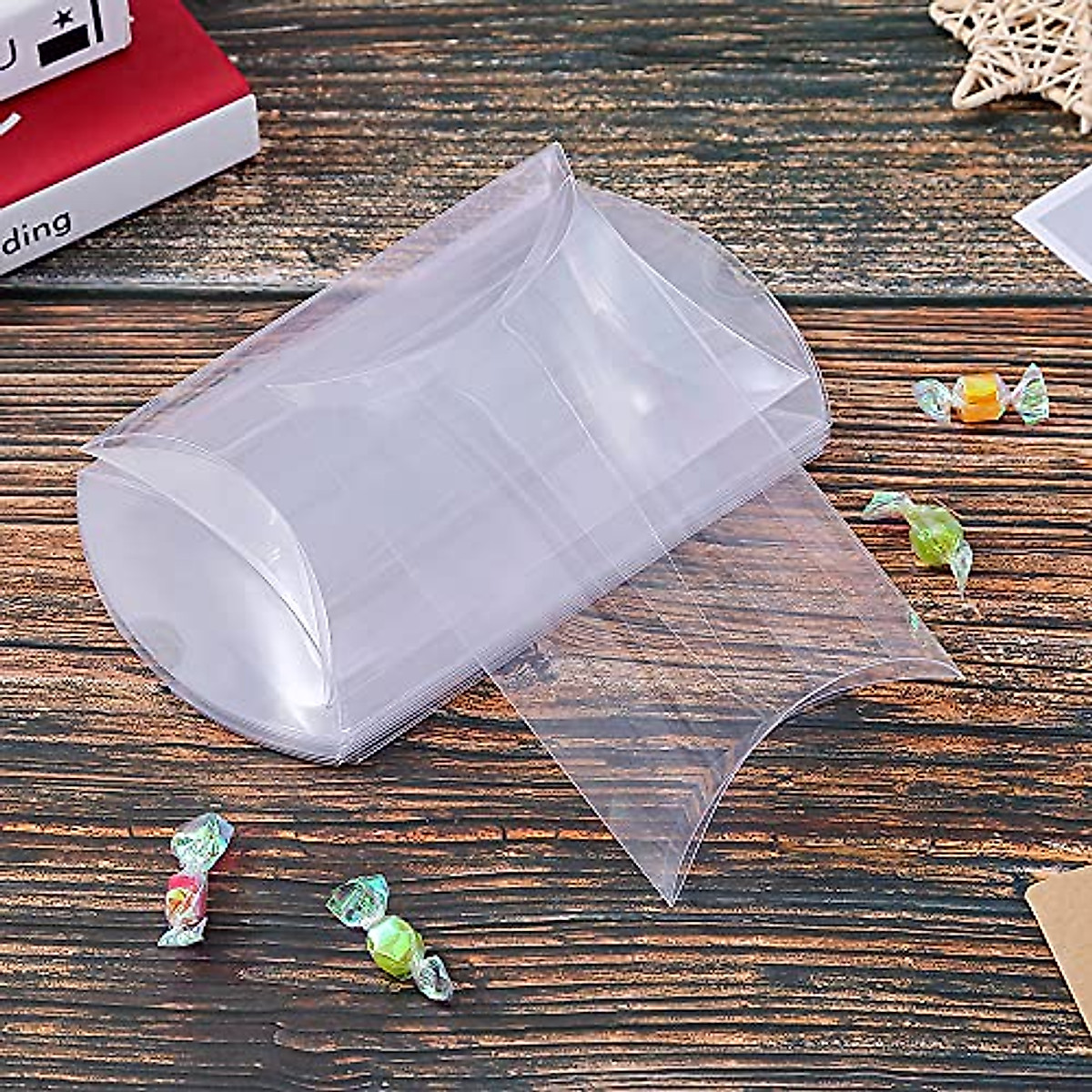 Ezek 20pcs Clear Pillow Gift Boxes 5 x 4.1 x 1.6 inches Transparent Container for Present Ornaments Jewelry Accessories Flowers Christmas Wedding Birthday Party Baby Shower Favors.