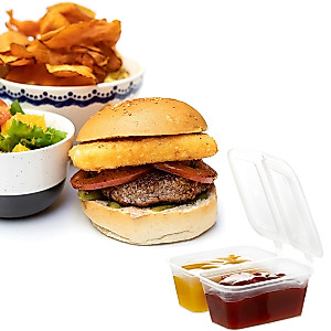 MOACOCK Double Compartment Condiment Container, 50Pcs Sauce Containers with Lids 5 oz Stackable Disposable Condiment Containers for Meal Prep, Sauce, Snack