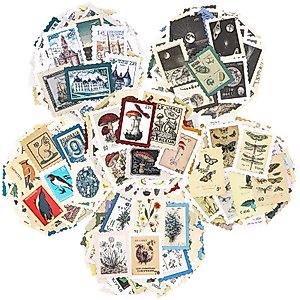 Vintage Postage Stamp Stickers Set (276 Pieces) - Botanical Deco Sticker for Scrapbooking, Bullet Journaling, Junk Journal, Planners, Bujo Travel Diary, Nature Plant Ephemera