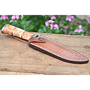 UK UNIQUE SHARP KNIVES BK-3004 Handmade Damascus Steel 12.00 Inches Damascus Steel Hunting Knife - Coloured Camel Bone Brass Spicer Handle With Damascus Gurd/pommel