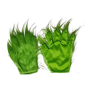 WPOYM Green Fluffy Plush Gloves. Christmas Monster Gloves. Halloween Cosplay Costume Accessories. Adult Child Christmas Cosplay Gloves(Gloves version)