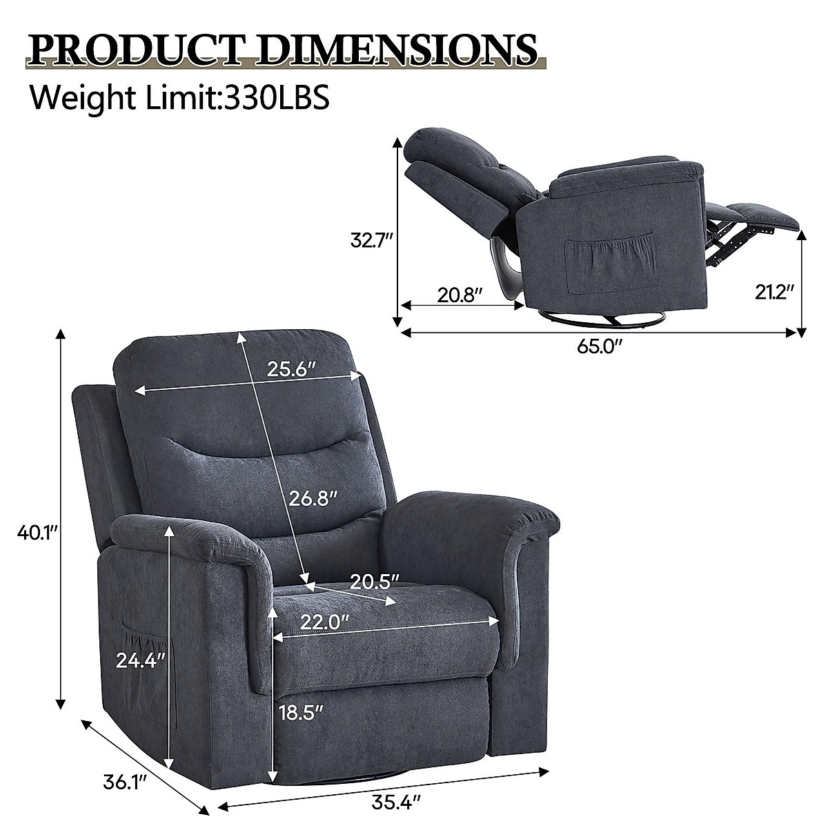 Swivel Rocker Recliner, Swivel Rocker Recliner Chairs for Adults, Manual Rocking Recliner Chair, 360 Degree Swivel Glider Recliner Chair, Overstuffed Manual Rocking Recliner for Living Room