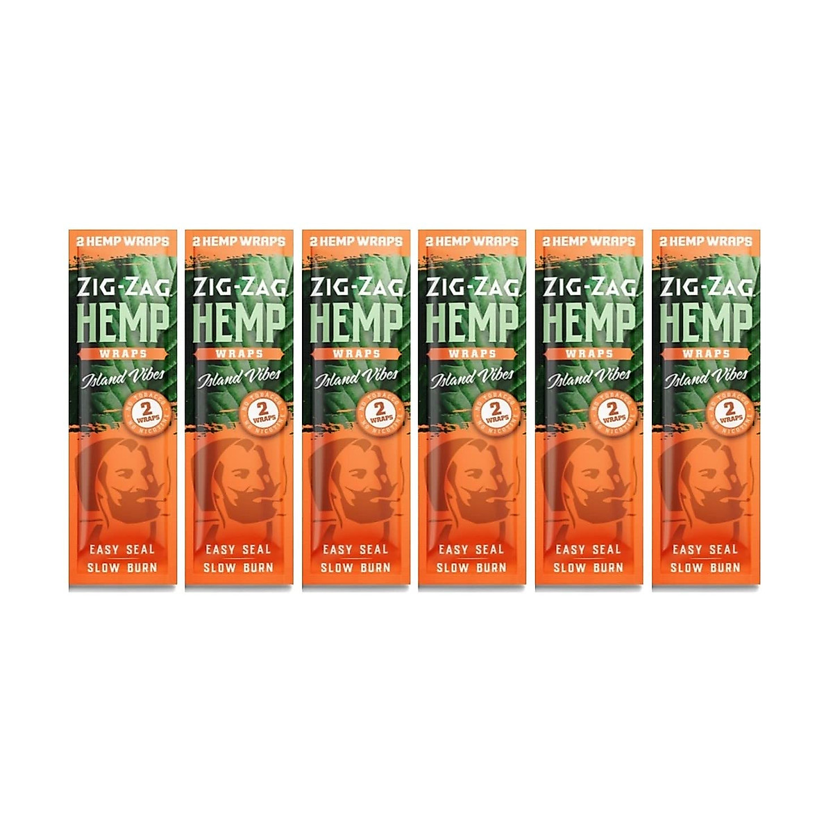 ZIG-ZAG Natural Hemp Wraps - Organic, Slow-Burning, 2 Wraps/Pack, 6-Pack Bundle, Total 12 Wraps, Island Vibes