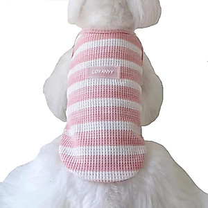 QWINEE Striped Dog Tank Top Cute Sleeveless Puppy Clothes Dog Shirt Breathable Casual Pet Vest for Small Medium and Large Cats Dogs Kitten Pink and White S