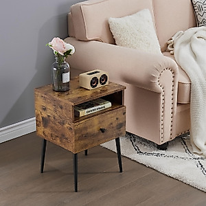 VECELO Modern Nightstands,Square End Side Table with Drawer and Storage Space for Bedroom and Living Room