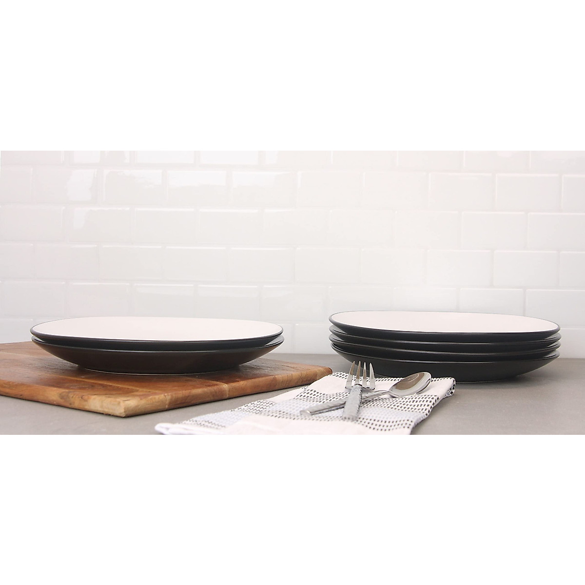10 Strawberry Street Two Tone Coupe 8” Salad Plate Set Of 6, Black/White