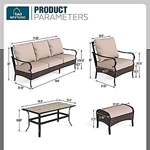 MFSTUDIO Outdoor Patio Furniture Set, 3-Seat Metal Patio Conversation Sofa, Outdoor Rattan Wicker Conversation Sofa Set with Cushion for Garden Porch Poolside,450 LBS
