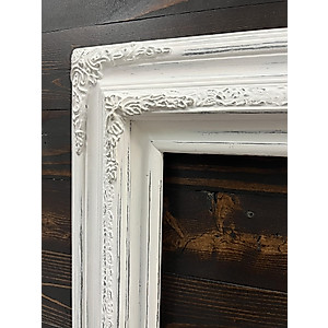 11 x 14 Traditional Compo ornate picture frame, Distressed White, custom frame, hand made (WITH PLEXIGLASS AND BACKING)