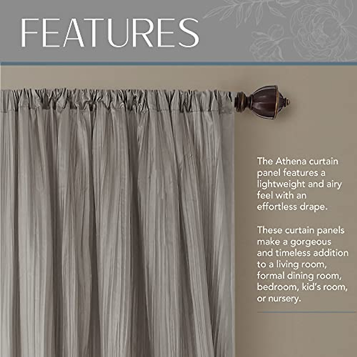 Elrene Home Fashions Athena Faux Crushed-Silk Window Curtain Panel and Valance Set, 52"x95" (2 Panels) & 1 Valance, Sterling