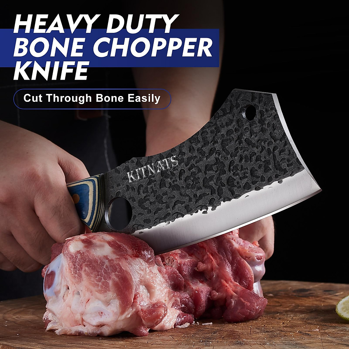 3PCS Butcher Knife Set, Hand Forged kitchen Knife Set-Heavy Duty Bone Chopper Knife & Meat Cleaver Knife & Viking Knife, Chef Knife Set for Home, Outdoor Cooking, Camping BBQ