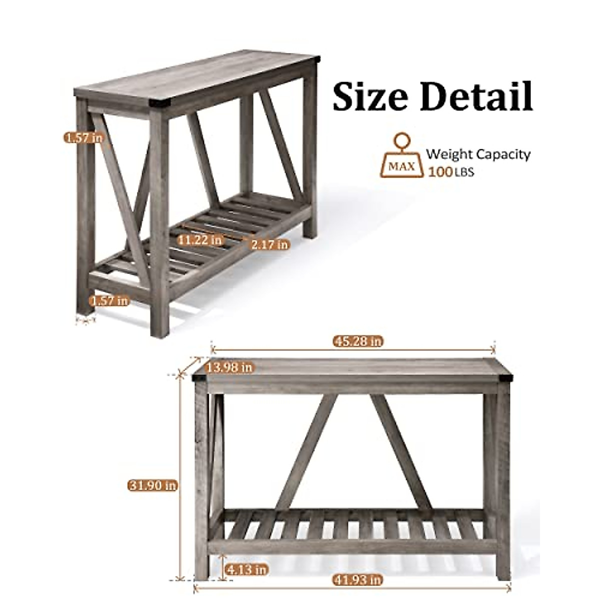 JOINHOM Entryway Table - Wood Console Table with Shelves, Farmhouse Sofa Table for Entryway, Living Room, Hallway