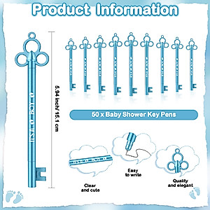 Geyoga 50 Sets Baby Shower Party Favors 50 Fancy Key Shape Pens It's a Girl/ Boy Key Gel Ink Pens 50 Thank You Cards Small Gift Cards 50 Organza Bags for Guests Gender Reveal Party Favors(Blue,Boy)
