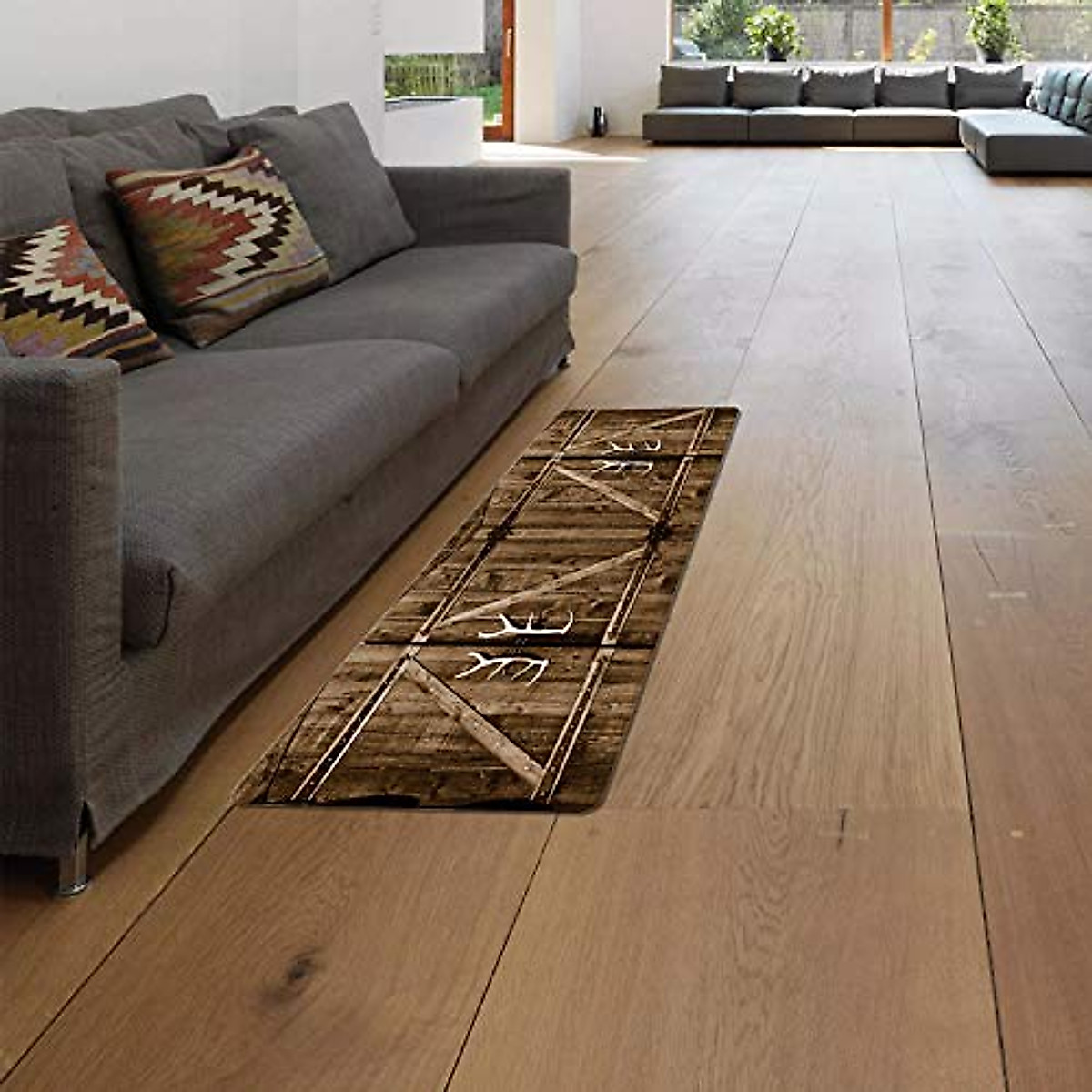 Kitchen Rug Sets 2 Piece Non-Slip Kitchen Mats and Rugs Country Rustic Antler Wooden Barn Christmas Winter Decorative Area Runner Carpets Floor Doormat