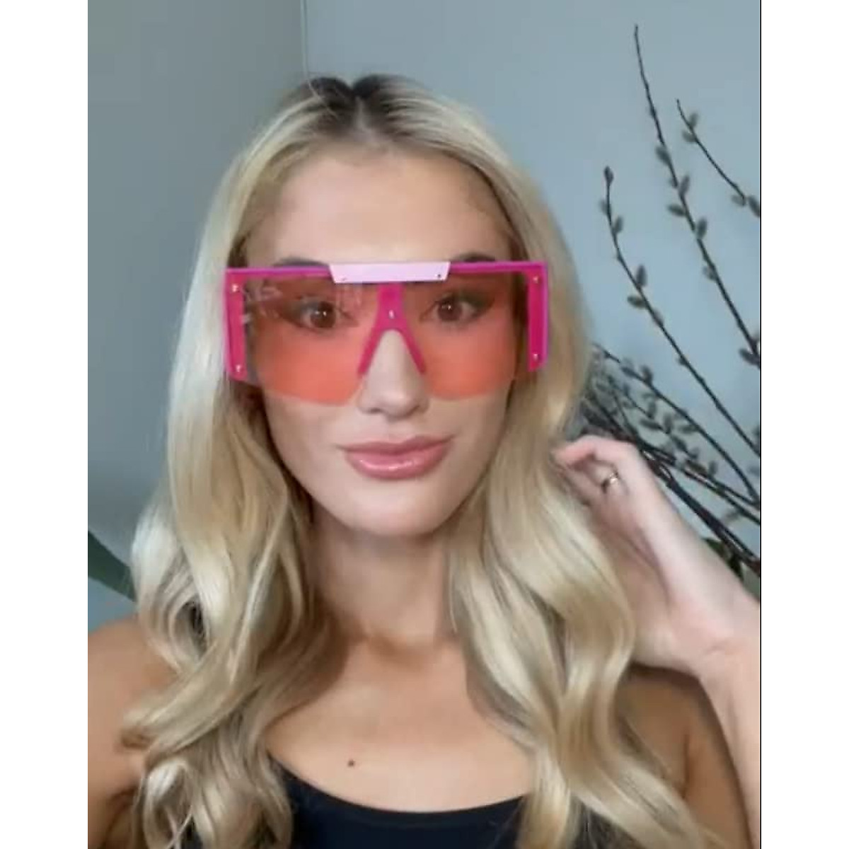 FEISEDY sunglasses womens, Big Fashion Pink Flat Top Shield Shades B4060