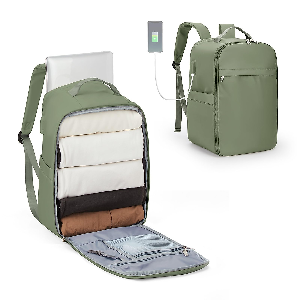 WEPLAN 17x10x9 United Airlines Personal Item Bag, Underseat Carry on Backpack, Waterproof Cabin Luggage Bag, Travel Essentials, Green