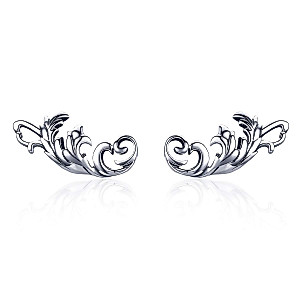 Antique Flower Stud Earrings Sterling Silver 925 Elegant Vintage Leaf Climber Crawler Earring Ear Piercing Thanksgiving Christmas Day Gifts for Women