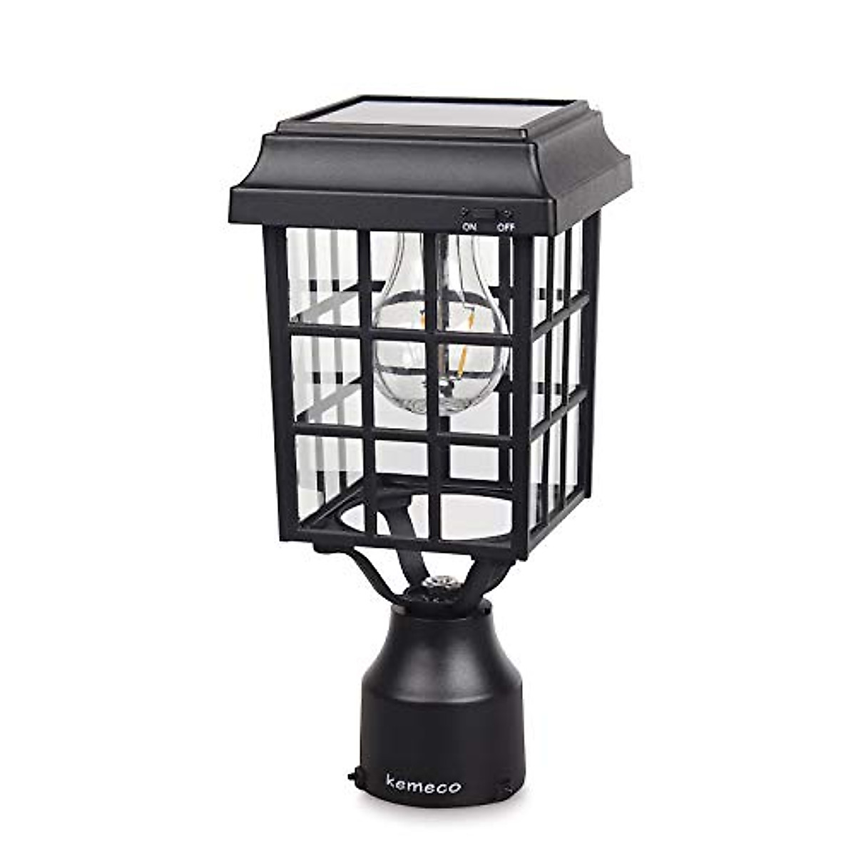 Kemeco ST4329Q-A Solar Post Light Squared Frame Exterior Waterproof Led Fixture for Outdoor Garden Street Post Pole Yard Driveway Walkway Entryways (Flat Roof)