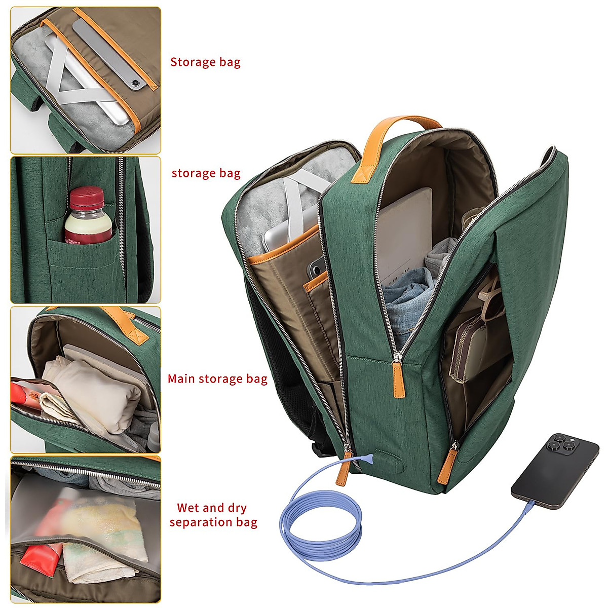 NOBLEMAN Backpack for women and man,15.6 Inch everyday Laptop Backpack, Daypack, with USB travel daypack (Dark Green)