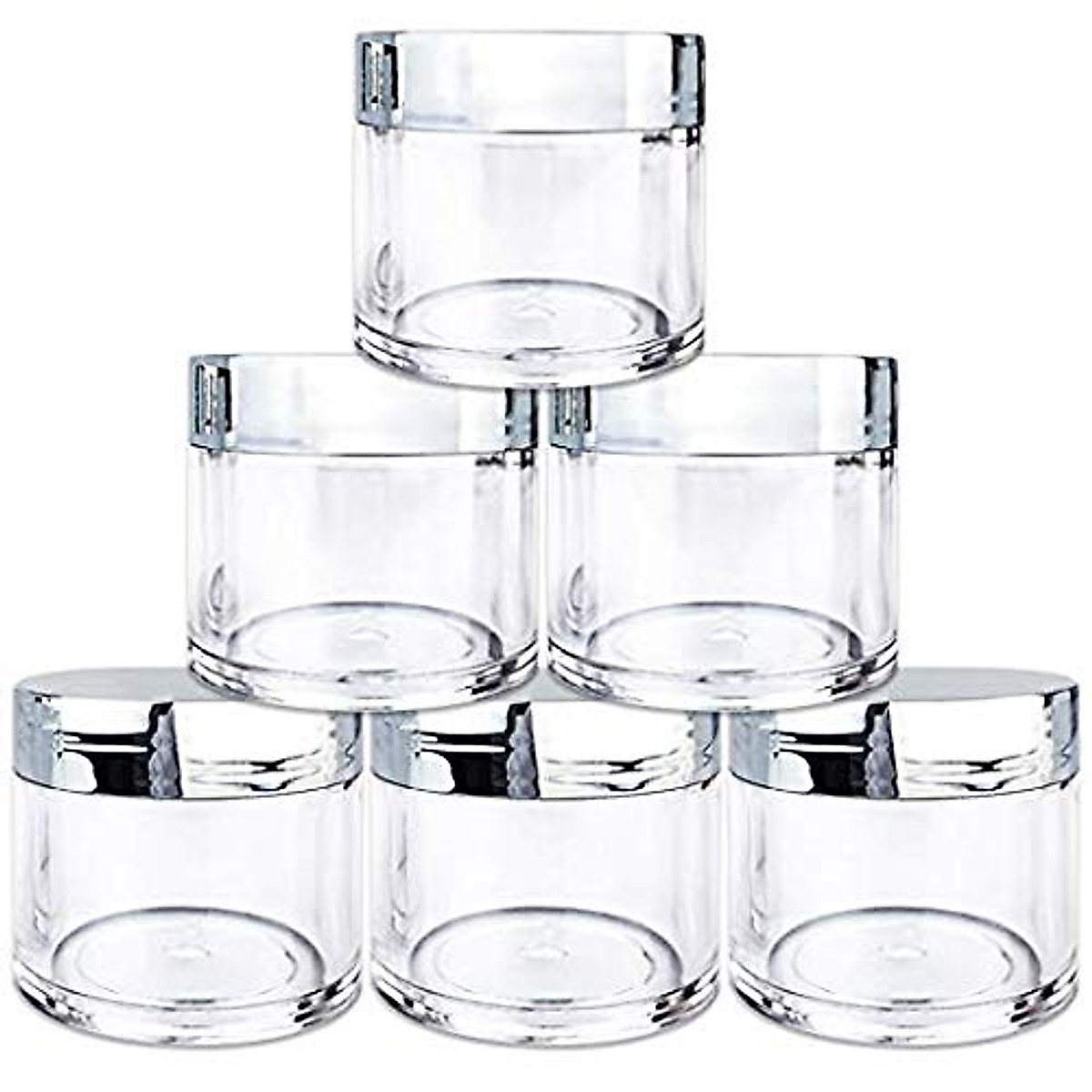 Beauticom 12 Piece 1 oz. USA Acrylic Round Clear Jars with Flat Top Lids for Creams, Lotion, Make Up, Cosmetics, Samples, Herbs, Ointment (12 Pieces Jars + Lids, Silver)