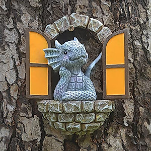 Dnoifne Lovely Courtyard Dragon Sculpture, Outdoor Window Dragon Statue, Dragon Garden Statues, Resin Garden Dragon Statue, Outdoor Dragon Ornaments, Outdoor Garden Dragon Decor Statue