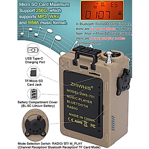 ZHIWHIS Shortwave Radio, MP3 Player with Weather Radios Portable AM FM, Retro Bluetooth Speaker with 6 EQ Modes, Rechargeable Alarm Clock Receiver with Sleep Time and NOAA Alerts ZWS-701