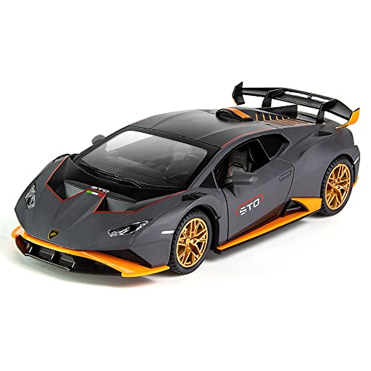 1:24 Alloy Diecast Car Model for Lamborghini Huracan STO 2021 Toy Car, Pull Back Vehicles Model Cars Toy for Kids 3 to 12 Years Old Gift Adult Collection Car Model with Sound & Light (Advanced Grey)