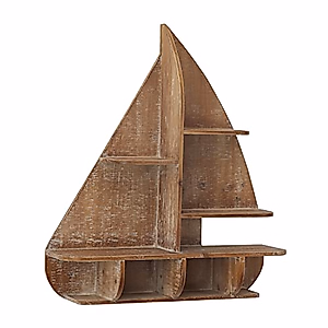 Deco 79 Wood Sail Boat 8 Cubbies Wall Shelf, 21" x 6" x 24", Brown