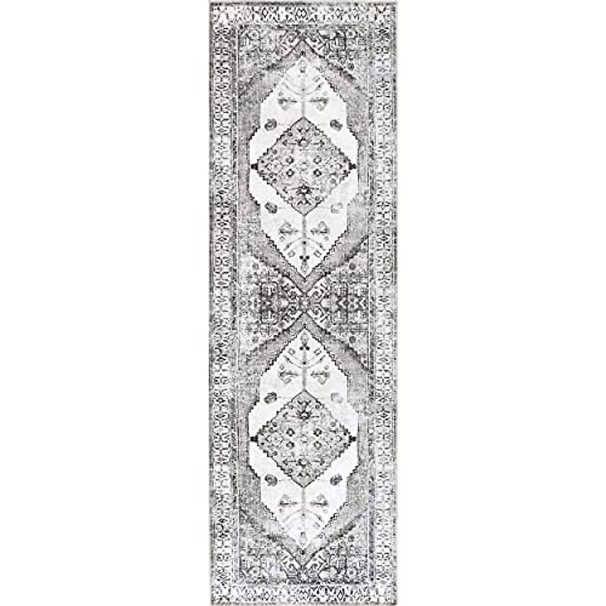 nuLOOM Gladys Machine Washable Vintage Medallion Runner Rug, 2' 6" x 8', Light Grey