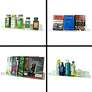 Huji 16 Inch Invisible Clear Acrylic Floating Wall Ledge Shelf with Rounded Corners for Books, Collectibles, Photos, Coffee Mugs, Makeup, Funko Pop, Toys, Spice Rack (2 Shelves)