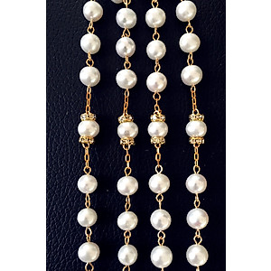 elegantmedical HANDMADE CATHOLIC GLOD 8MM REAL PEARL PEARL BEADS NECKLACE 5 DECADE ROSARY & CROSS CRUCIFIX BOX