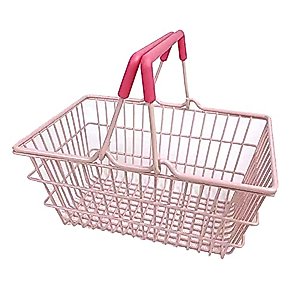 Cyrank Mini Pink Shopping Basket for Little Girl, Toys Kids Shopping Cart Series, Portable Mini Kids Grocery Basket with Handles Table Storage Basket Decorative Ornaments for Storage Toys (Pink)