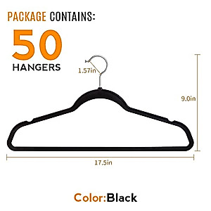 TIMMY Hangers 50 Pack Clothes Hangers, 17.5inch Heavy Duty Pants Hangers Space Saving Non Slip Coat Hanger 360º Swivel Hook, Big Black Hanger