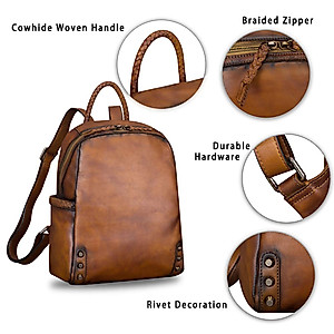 IVTG Genuine Leather Backpack for Women Vintage Real Leather Knapsack Purse Rucksack Fashion Daypack Bag High Capacity (Brown)