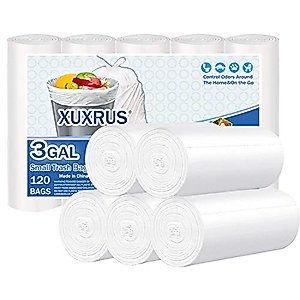 XUXRUS Bathroom Small Trash Bags 3 Gallon Garbage Bags for Home Office,Bathroom,120 Count,White,Fits 2-3 Gallon Bins (3 Gallon(120 Count))