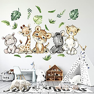 Jungle Animals Wall Decals Giraffe Tiger Zebra Elephant Wall Stickers for Living Room Bedroom Kids Room Nursery Wall Decor