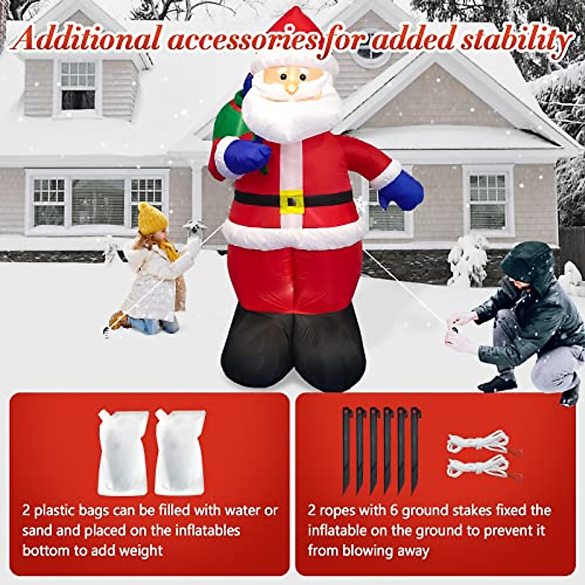 8FT Tall Christmas Santa Inflatables Outdoor Decorations, Inflatable Santa Claus with Gift Bag Built-in LED Lights Blow Ups Yard Decoration Décor for Holiday Xmas Party Indoor Garden Lawn Patio