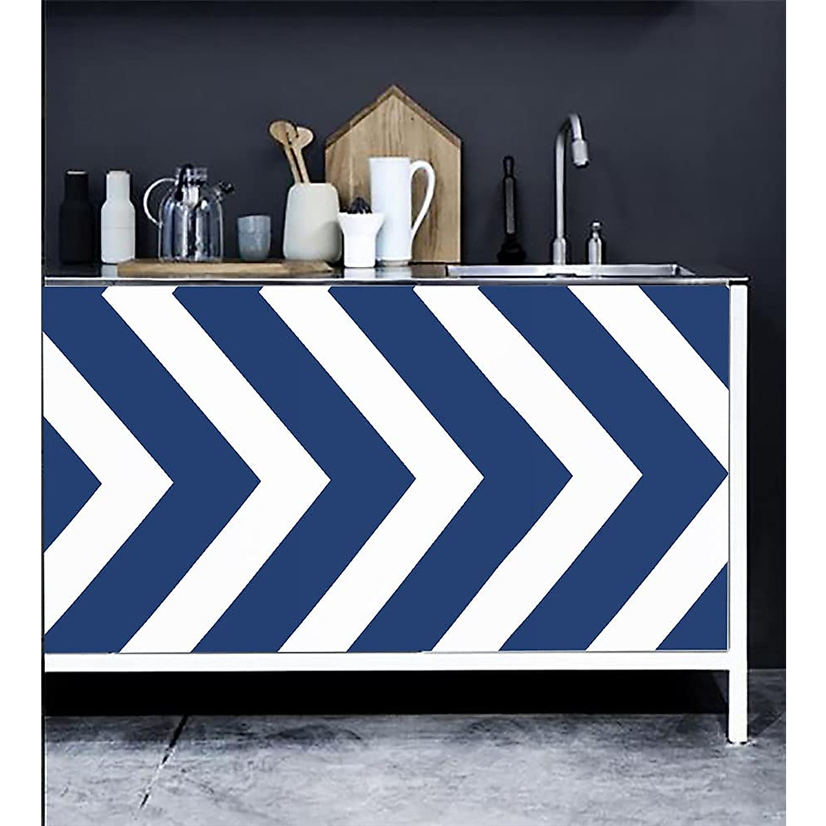 17.3"x118" Peel and Stick Wallpaper White and Blue Stripe Wallpaper Removable Stripe Contact Paper Self-Adhesive Waterproof Wallpaper Decorative Wall Covering Cabinets Furniture Countertop Vinyl Film