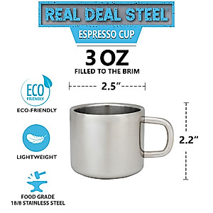 Real Deal Steel "Little Sipper 3 oz Insulated Espresso Cups - Premium Double Wall Set of 4 Demitasse