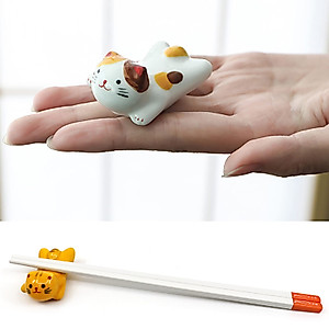 5 Pack Cat Chopsticks Rest Set, Chinese Paint Brush Rests, Japanese Style Porcelain Cute Lucky Cat Ceramic Chopsticks Holder Rack for Dinner Fork Spoon Knife Tableware, Home Kitchen Gift (Cute Cat)