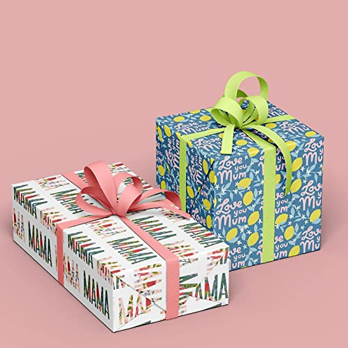 ZINTBIAL Mother's Day Wrapping Paper for Mom, Birthday, Bridal Shower - Gift Wrap with Floral, Love You Mum Letters Design - 20 x 29 Inches per Sheet (8 Sheets 33 sq. ft.) Recyclable, Easy to Store,